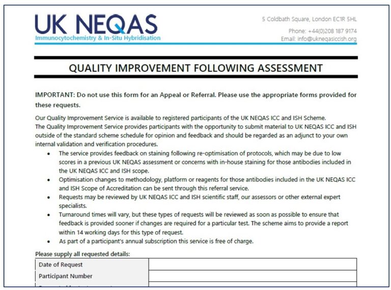 QIFA Form – UK NEQAS – ICC & ISH